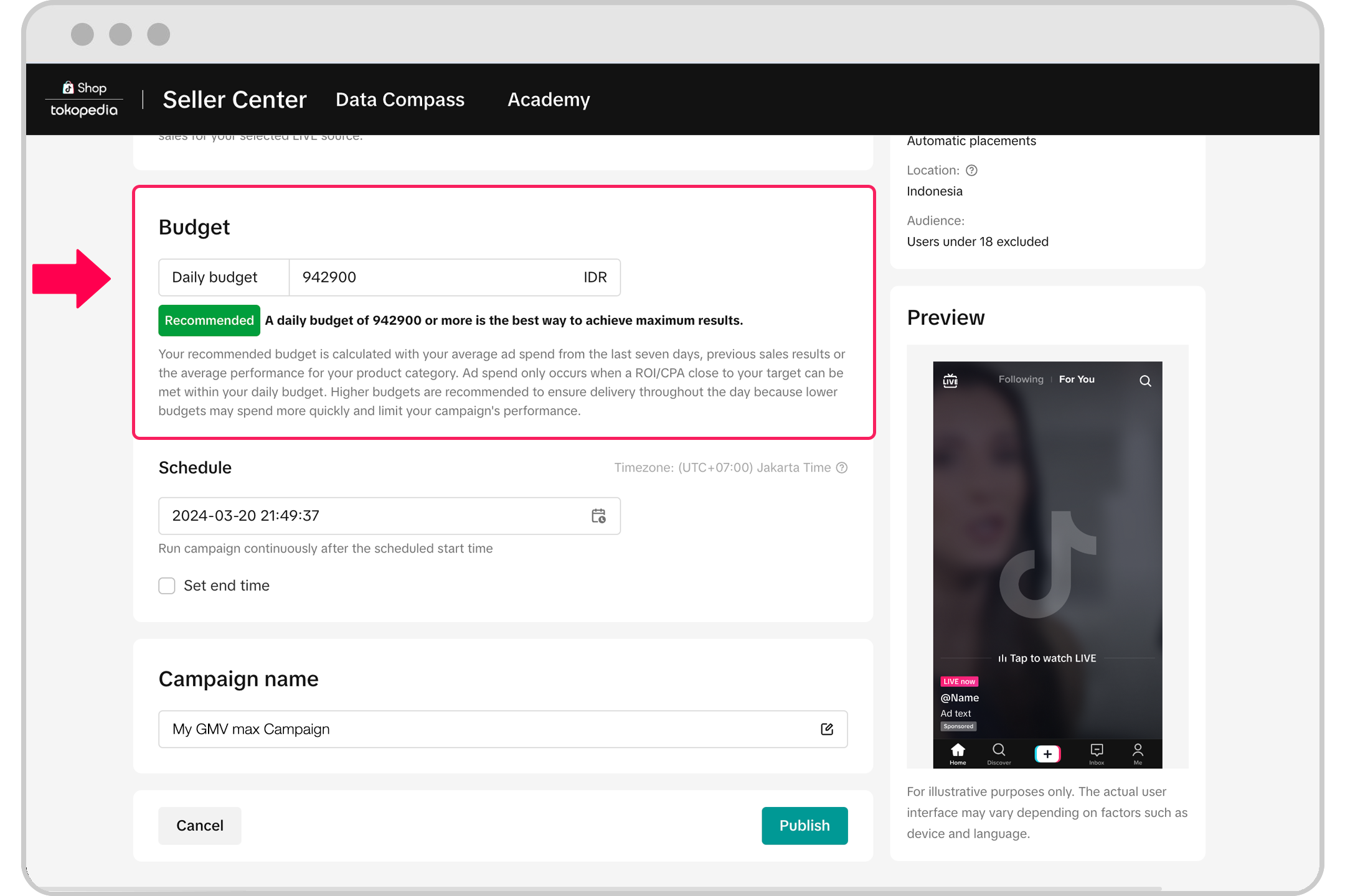 How to create a LIVE GMV Max campaign in Seller Center