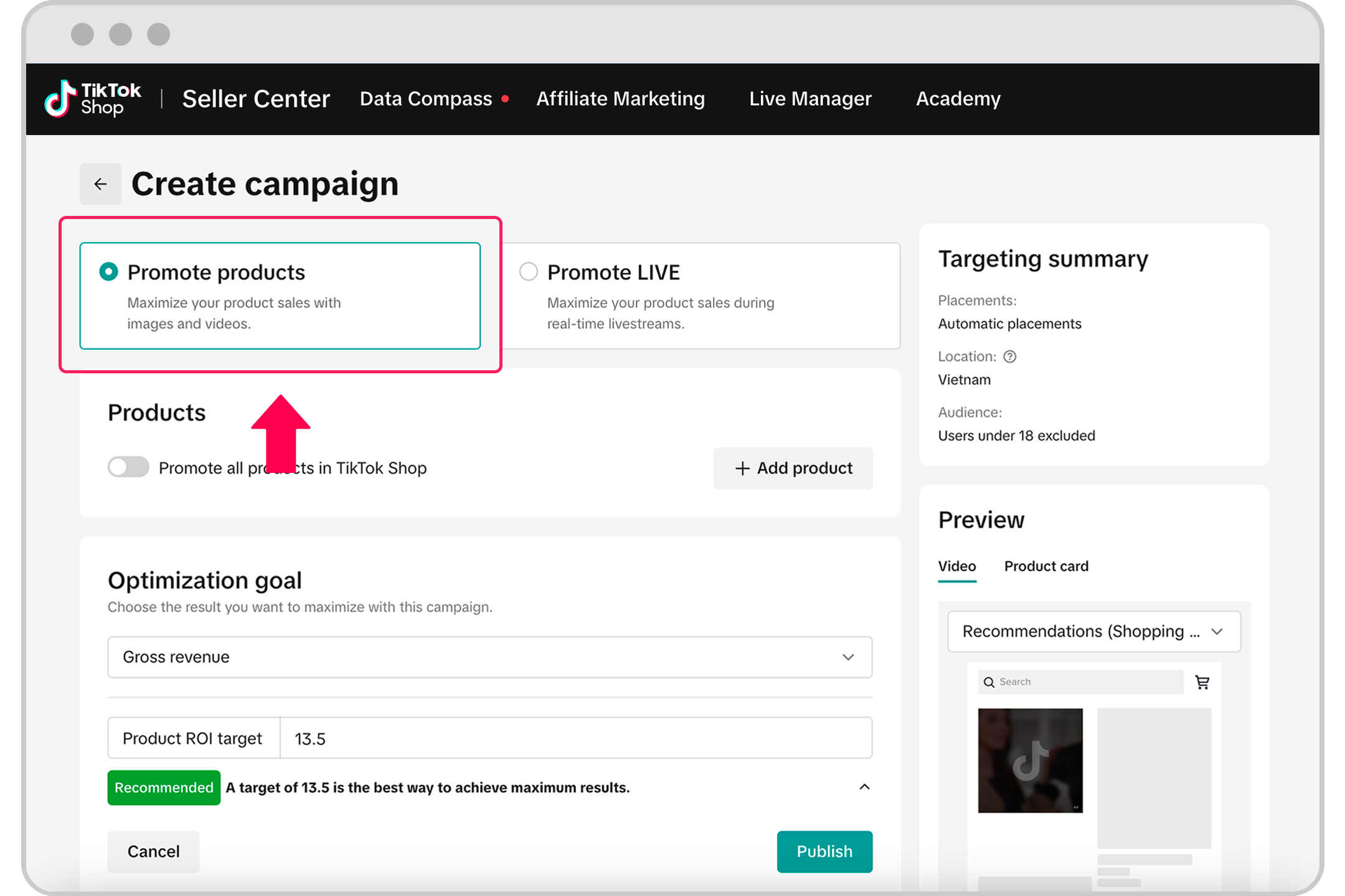 How to create a Product GMV Max campaign in Seller Center